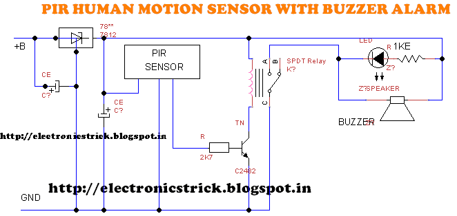 ELECTRONICS TRICKS AND TIPS: PIR HUMAN SENSOR WITH BUZZER ALARM
