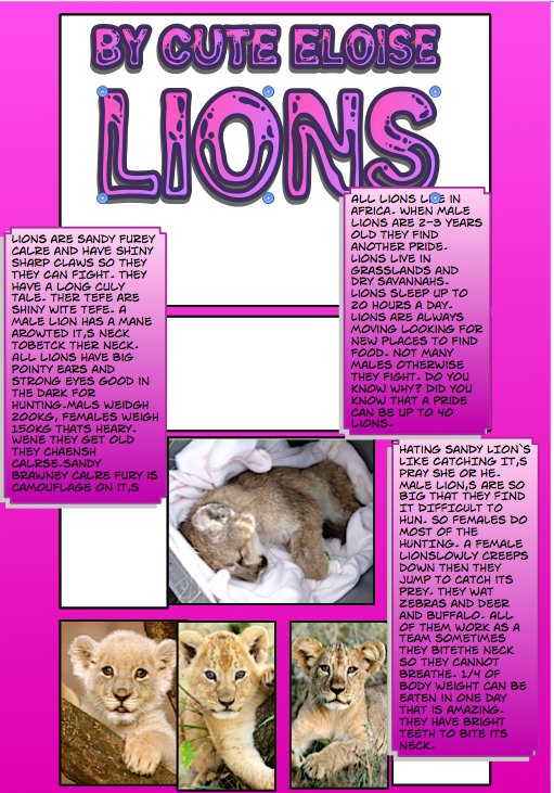 Room 3 Learning Journey: Lions Information Reports