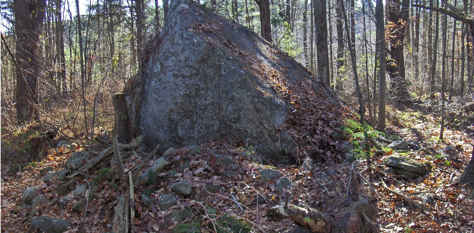 Rock Piles: Snake Meadow Brook - mounds against boulders