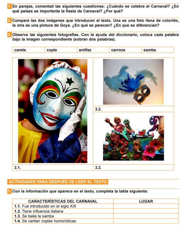 Taller Escolar Regreso a España : El Carnaval llega a TERE