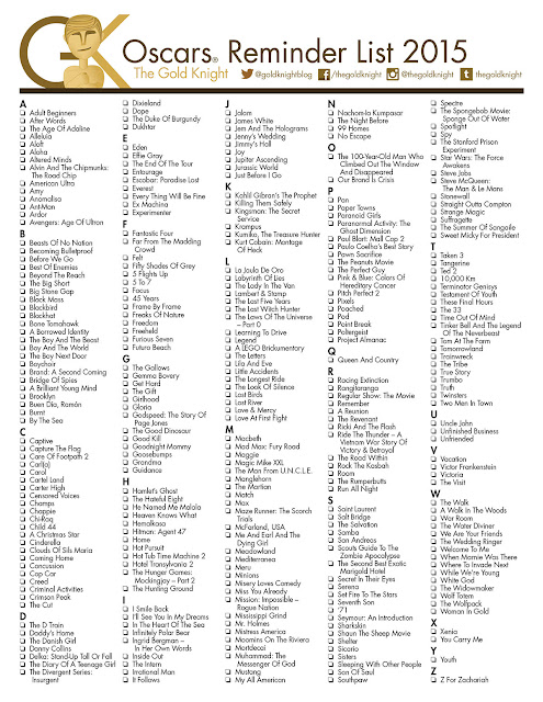 Oscars 2016: Printable Best Picture Reminder List | The Gold Knight ...