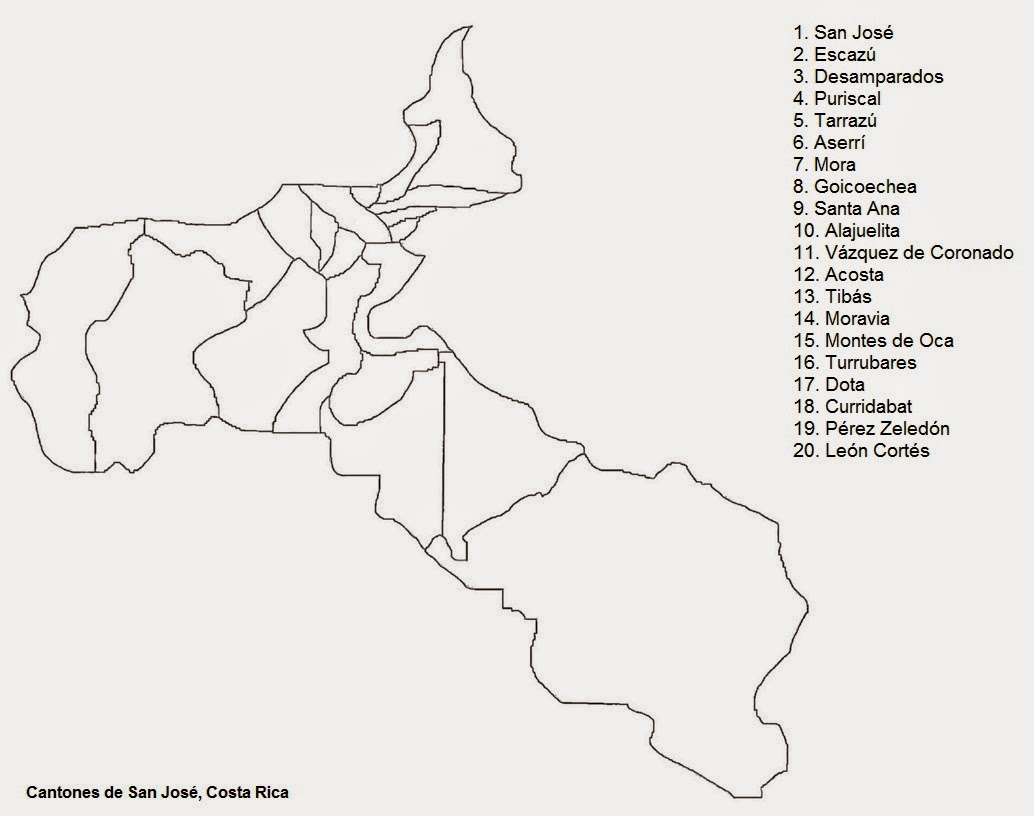 Lista de Cantones de San Jose Costa Rica