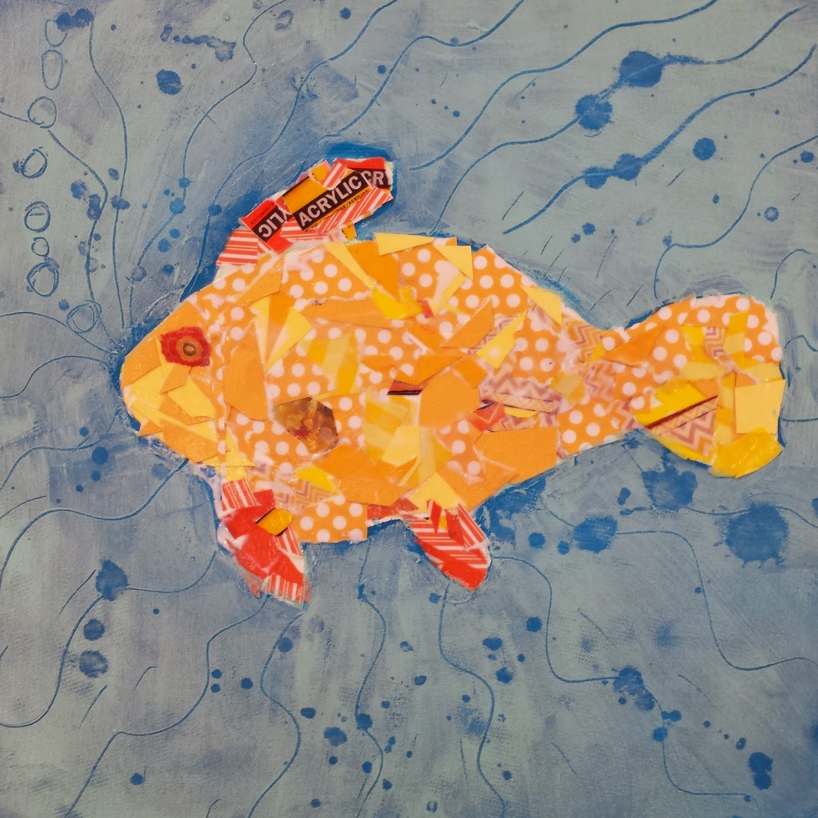 Angela Anderson Art Blog: Fish Collage Mixed Media Painting - Kids Art ...