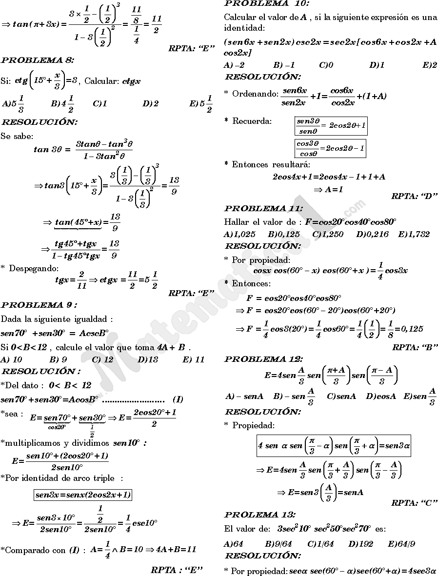 IDENTIDADES DEL ANGULO TRIPLE EJERCICIOS RESUELTOS DE TRIGONOMETRIA DE ...