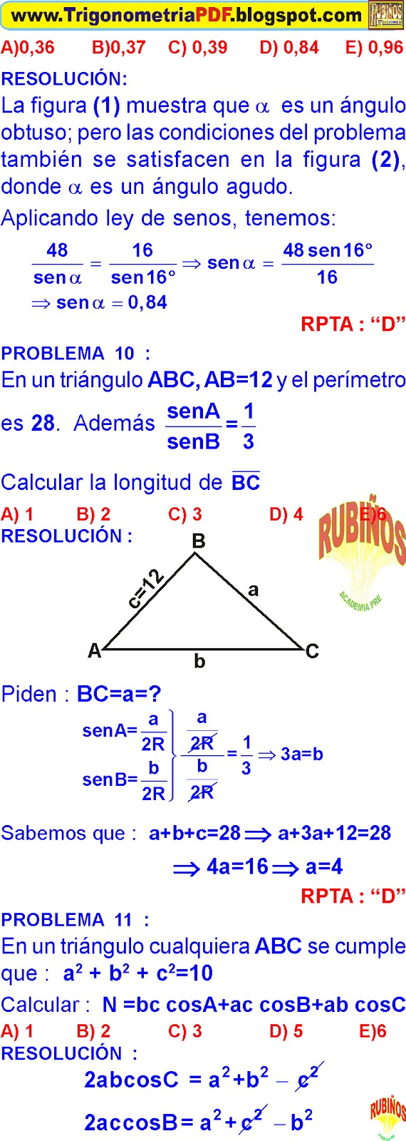 RESOLUCION DE TRIANGULOS OBLICUANGULOS EJERCICIOS RESUELTOS PDF