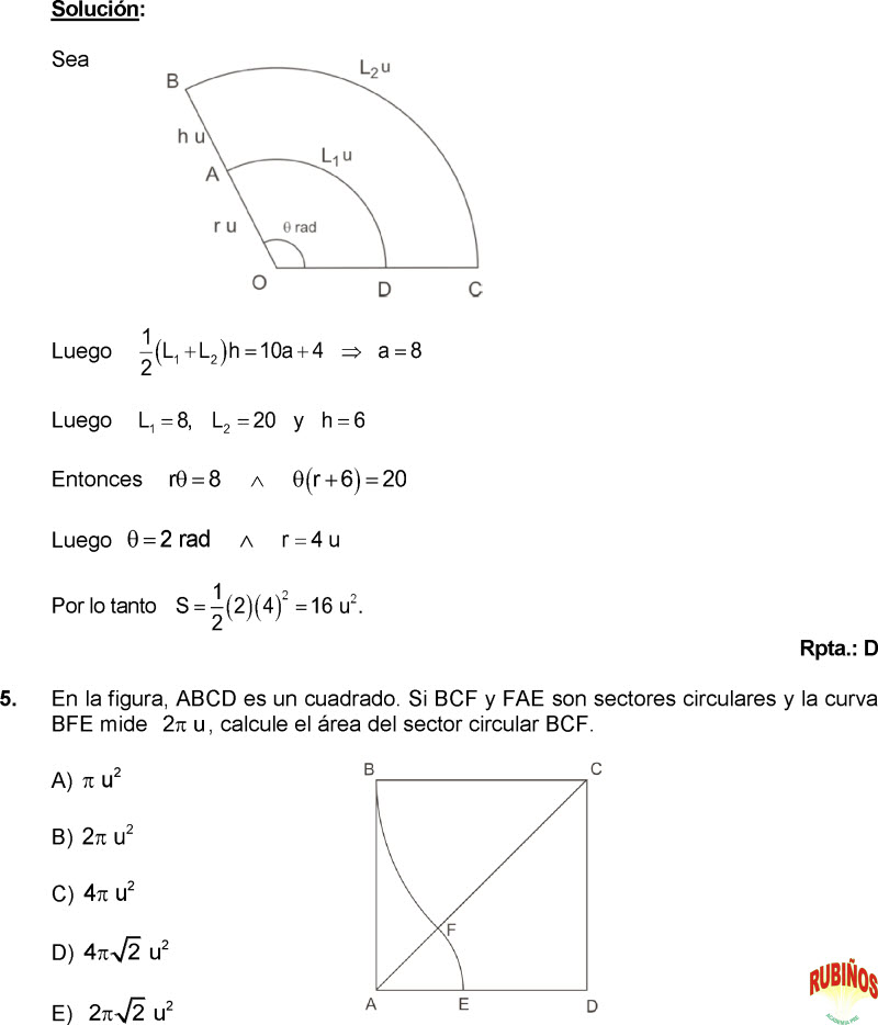 Longitud Arco y Sector Circular fórmulas y ejercicios resueltos pdf