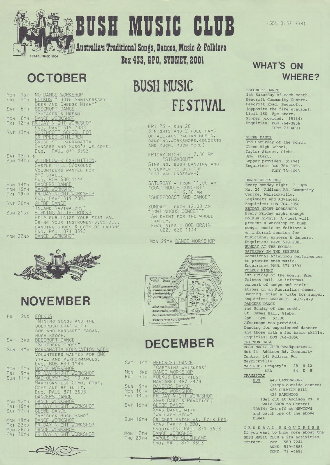 The Bush Music Club: From the Archives - Calendars - part 3, 1983 - 1984