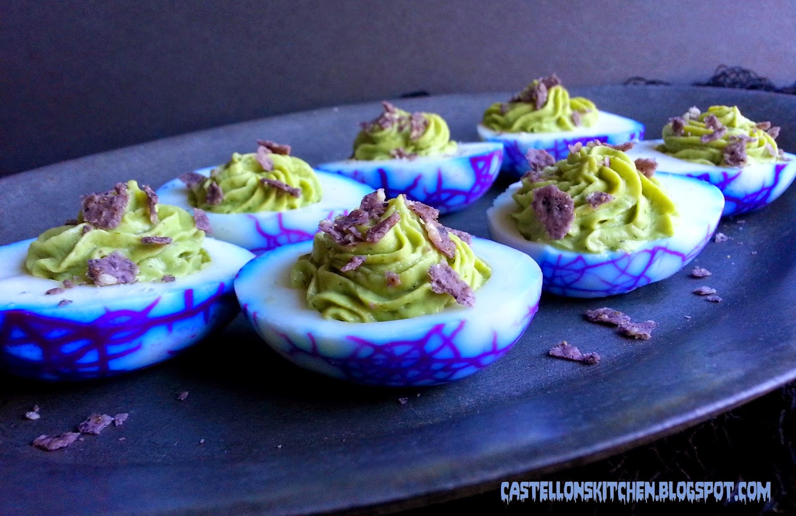 Castellon's Kitchen: Spider Web Eggs (Guacamole Deviled Eggs)