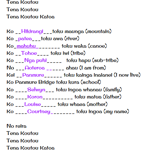 Courtney: Maori mihi