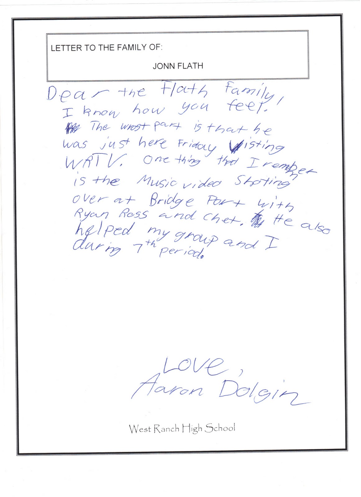 Jonn Scott Flath: Letters from Jonn's Friends 10/24/11