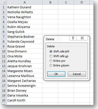 Inserting and deleting cells, rows and columns