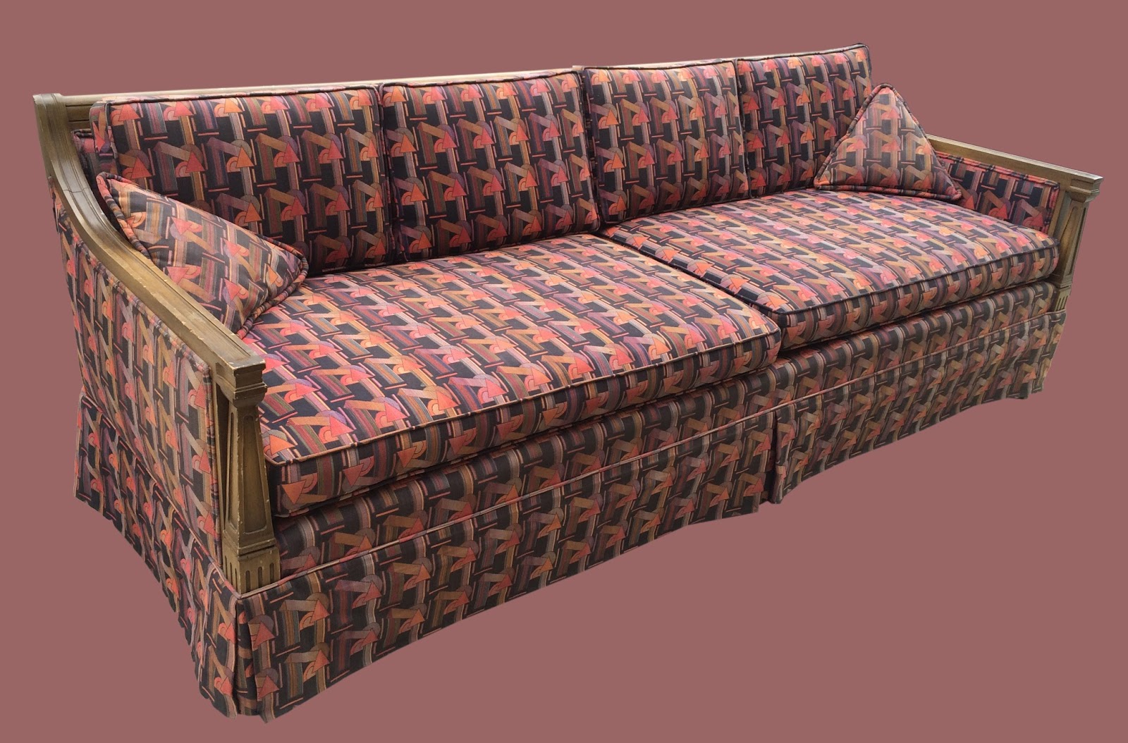 Uhuru Furniture & Collectibles: Vintage Pattern Wood Frame Sofa - $225 SOLD