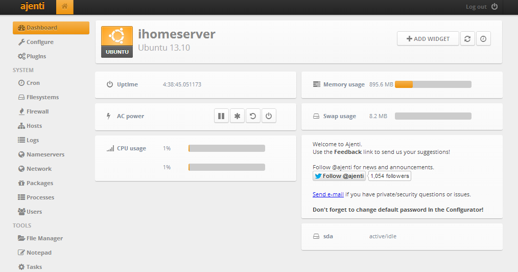 A Minha Casa Digital: Tutorial: Ubuntu Home Server - Parte 3 - Ajenti