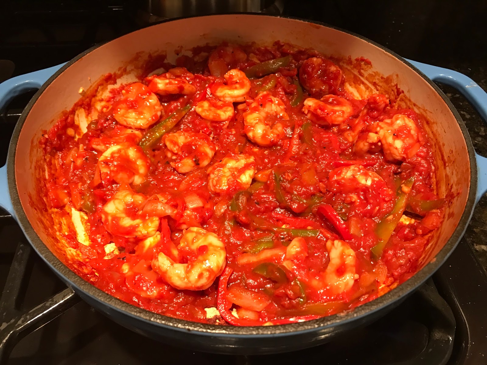 Cuban Camarones in Roasted Red Pepper Sauce