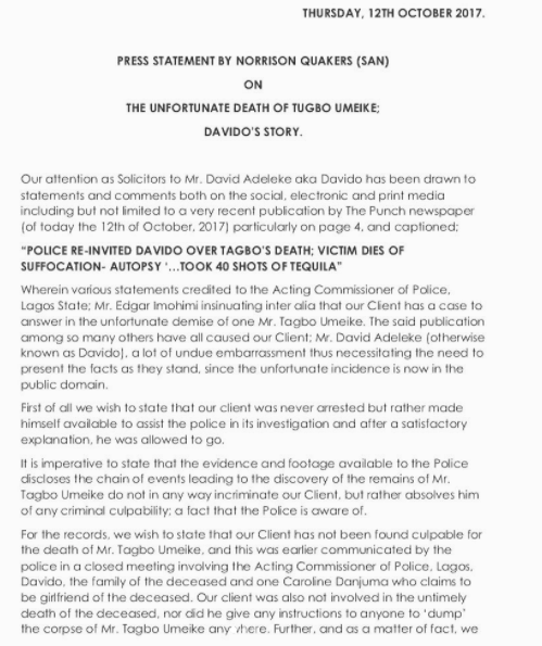 Abdul's Blog: Davido Releases Statement, CCTV Footage On Tagbo Umeike's ...