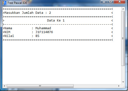 Hasil Program Data Mahasiswa Menggunakan Array dan Record Pada Pascal - MadiSite