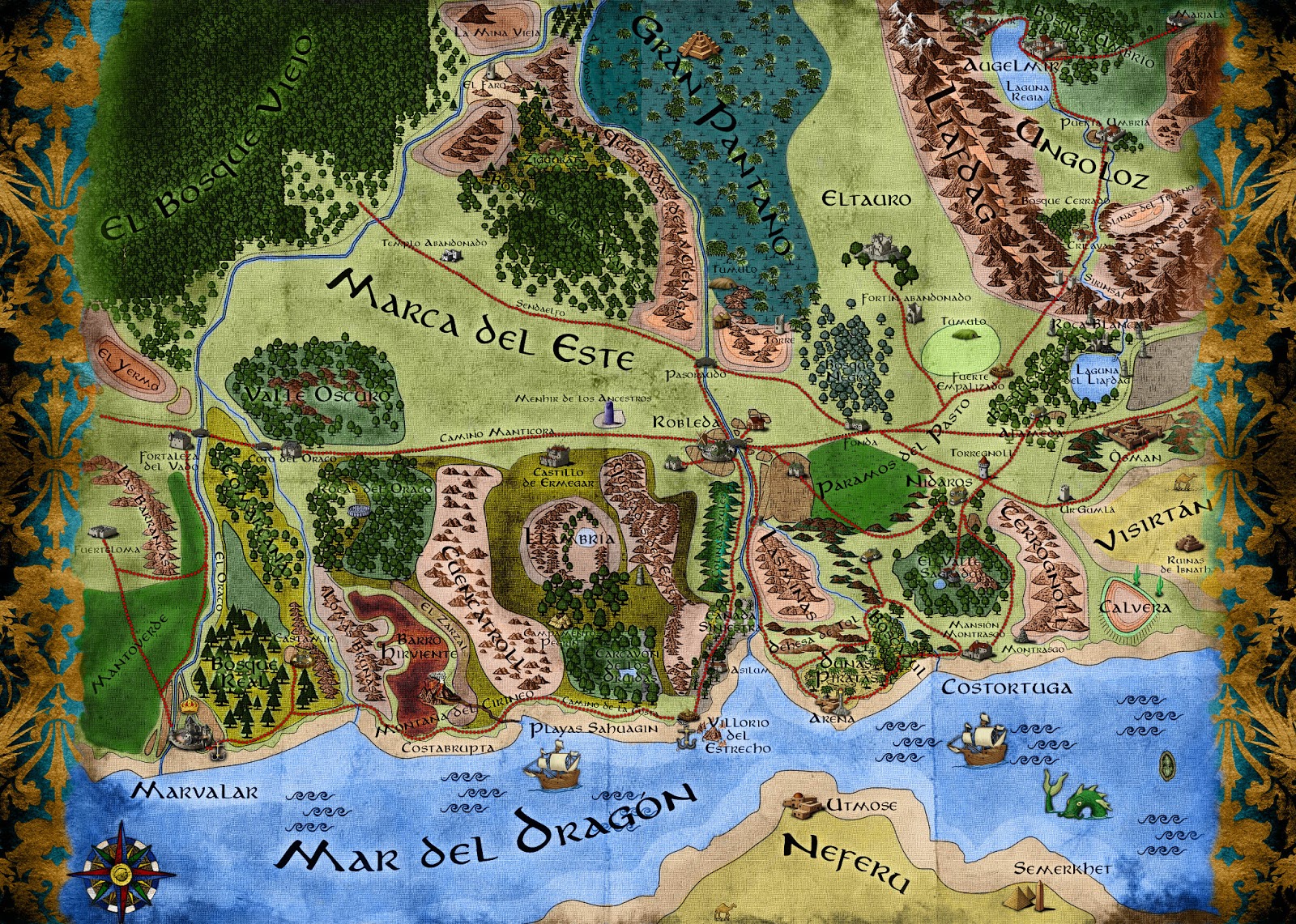 Ilustraciones y Dibujos: Mapa de La Marca del Este coloreado