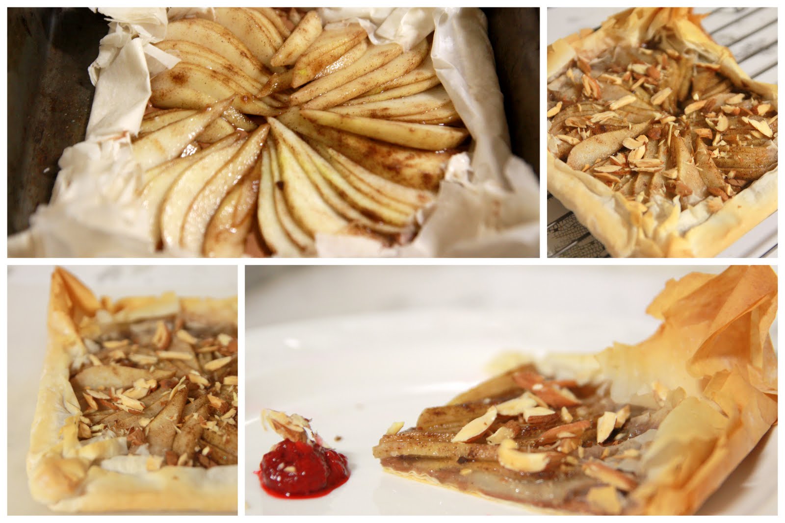 One Wok, One Pot, One Pan: Chocolate Pear Filo tart with Toasted Almonds