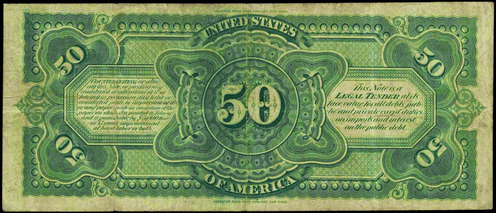 1869 Fifty Dollar Legal Tender Note “Rainbow Note”|World Banknotes ...