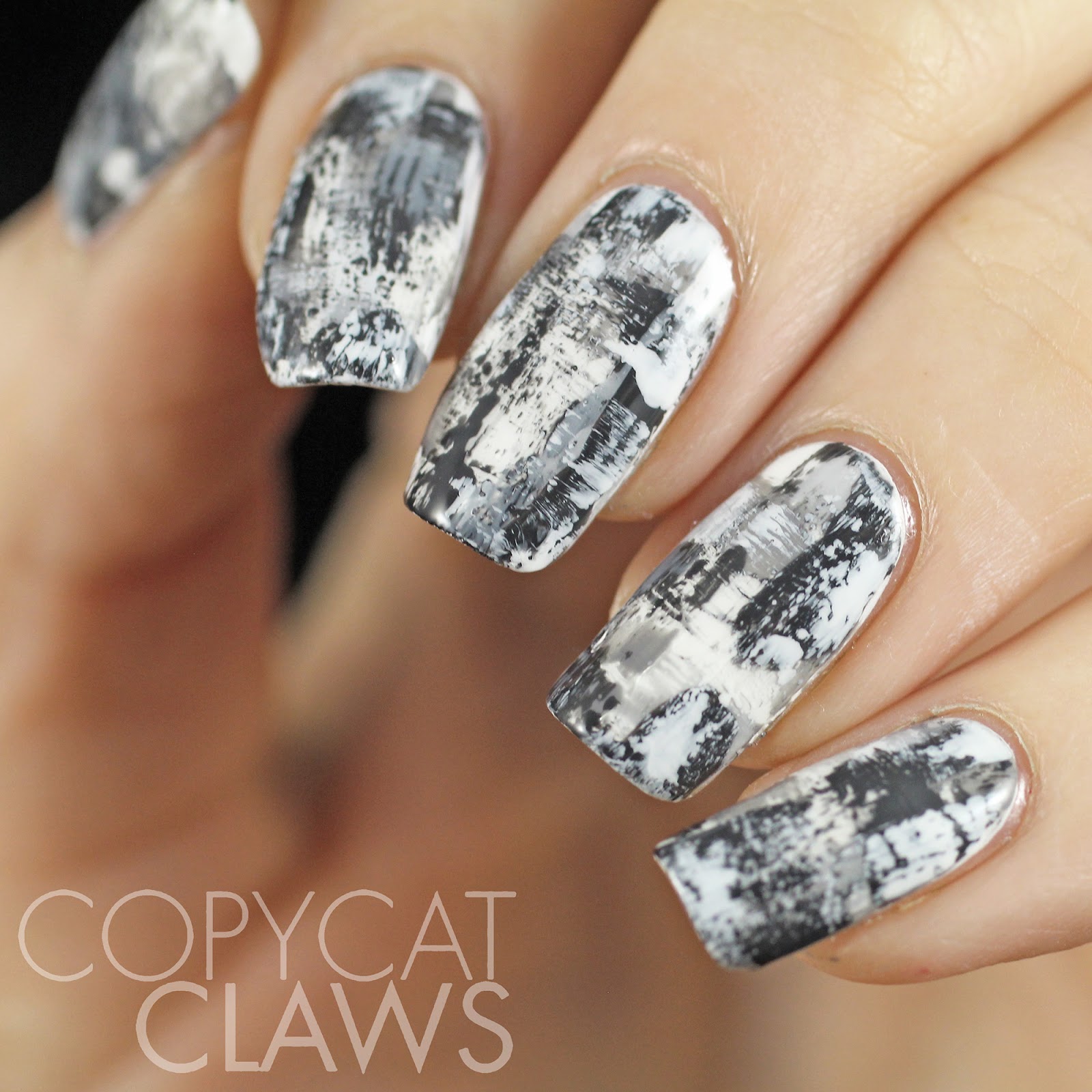 Copycat Claws: Monochrome Distressed Nail Art