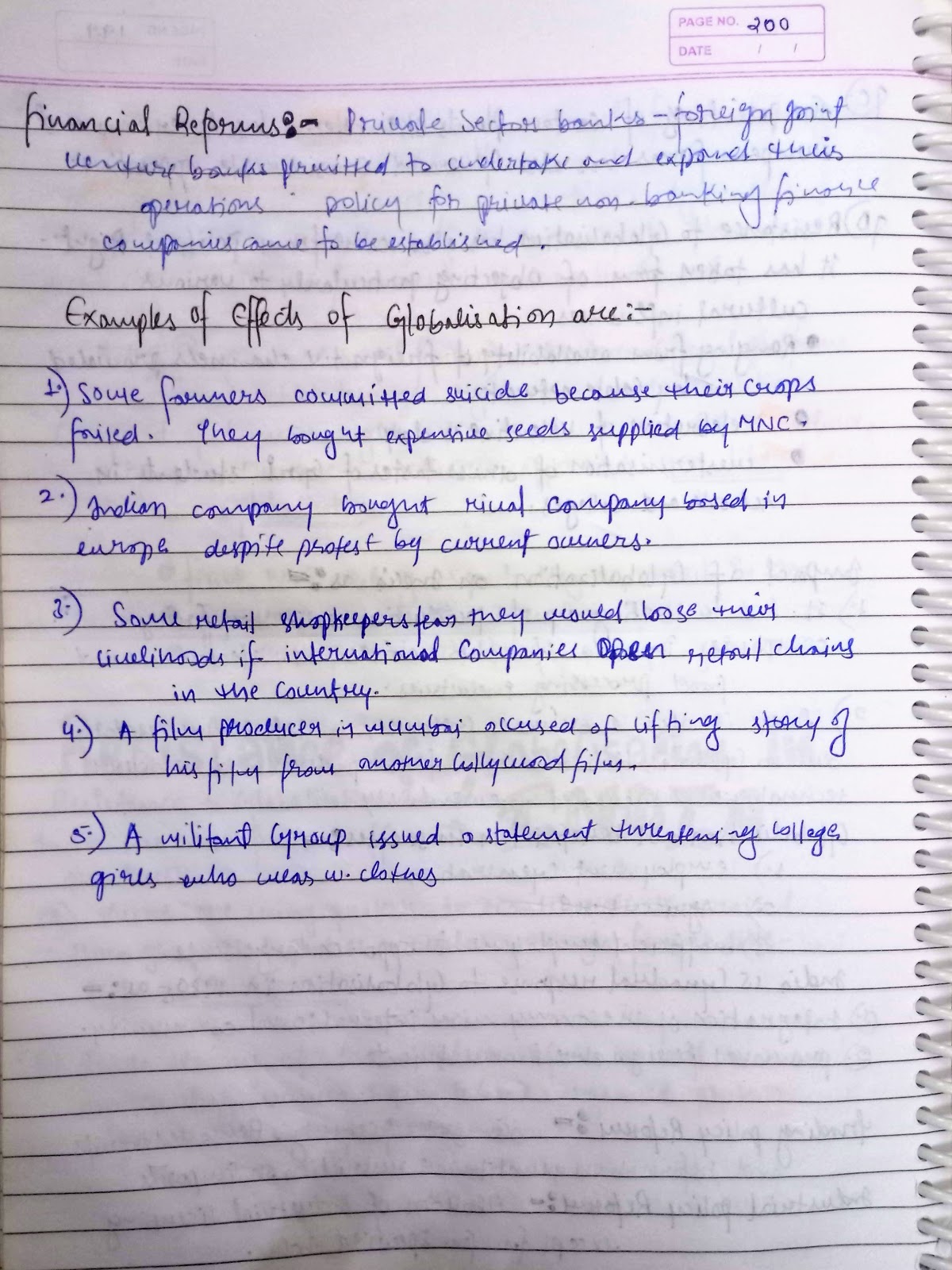 handwritten notes of Globalisation-[political science] class 12th ...