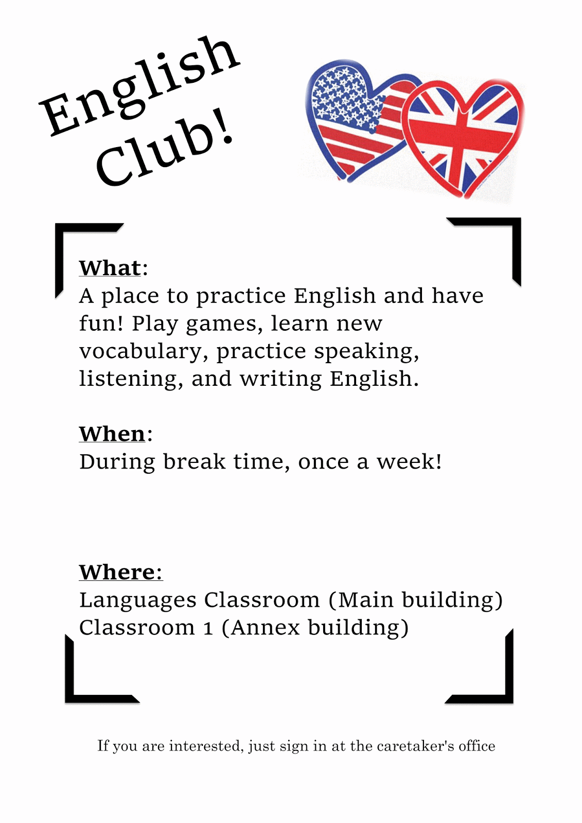 OUR ENGLISH CORNER: JOIN THE NEW ENGLISH CLUB!