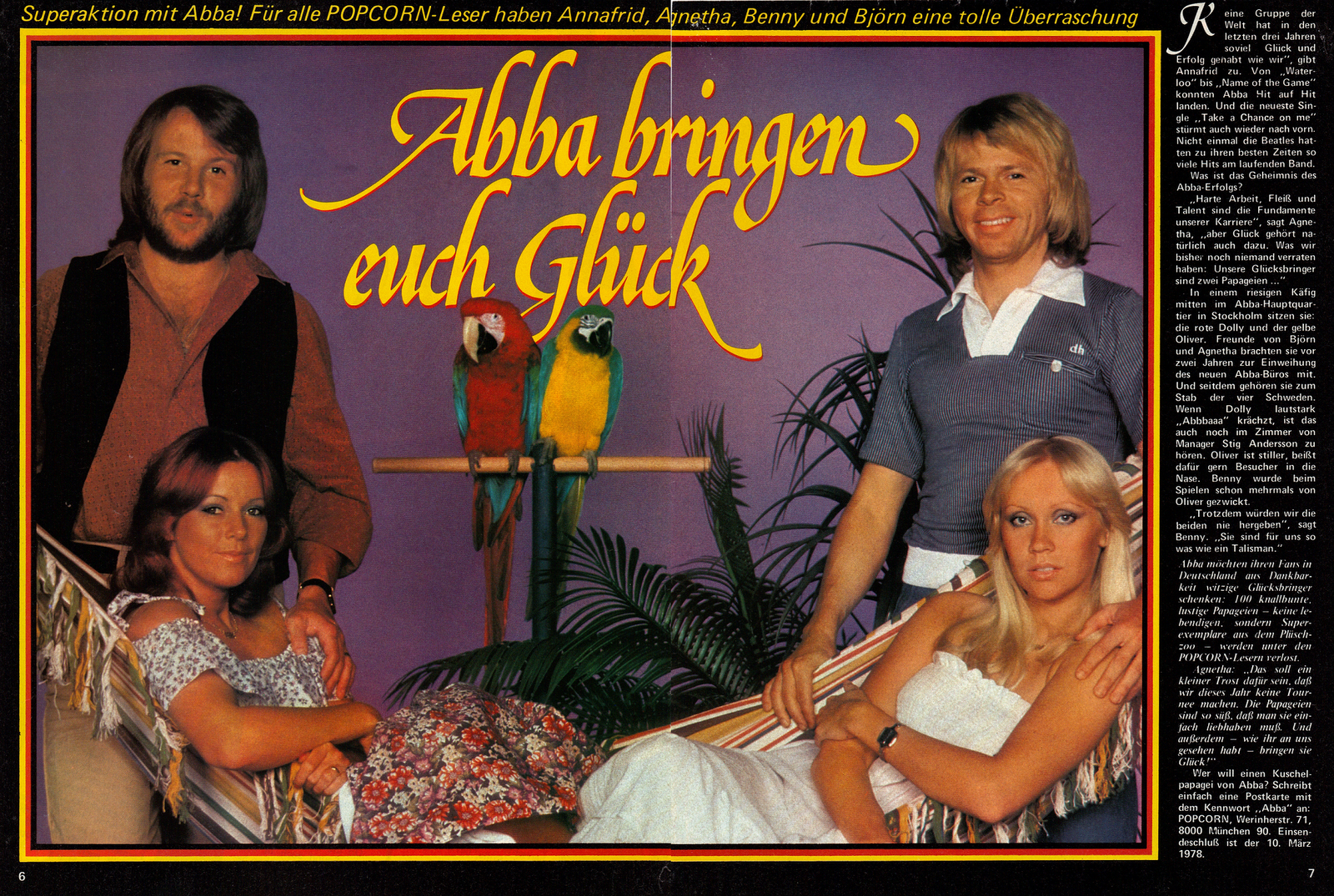 ABBA The Articles: Popcorn, 1978: ABBA brings you luck