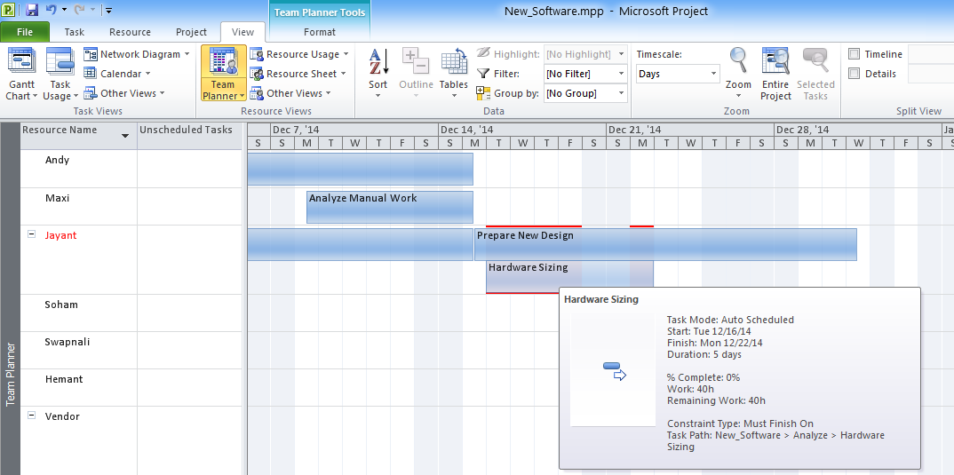 Working with Team Planner | Quick MS Project