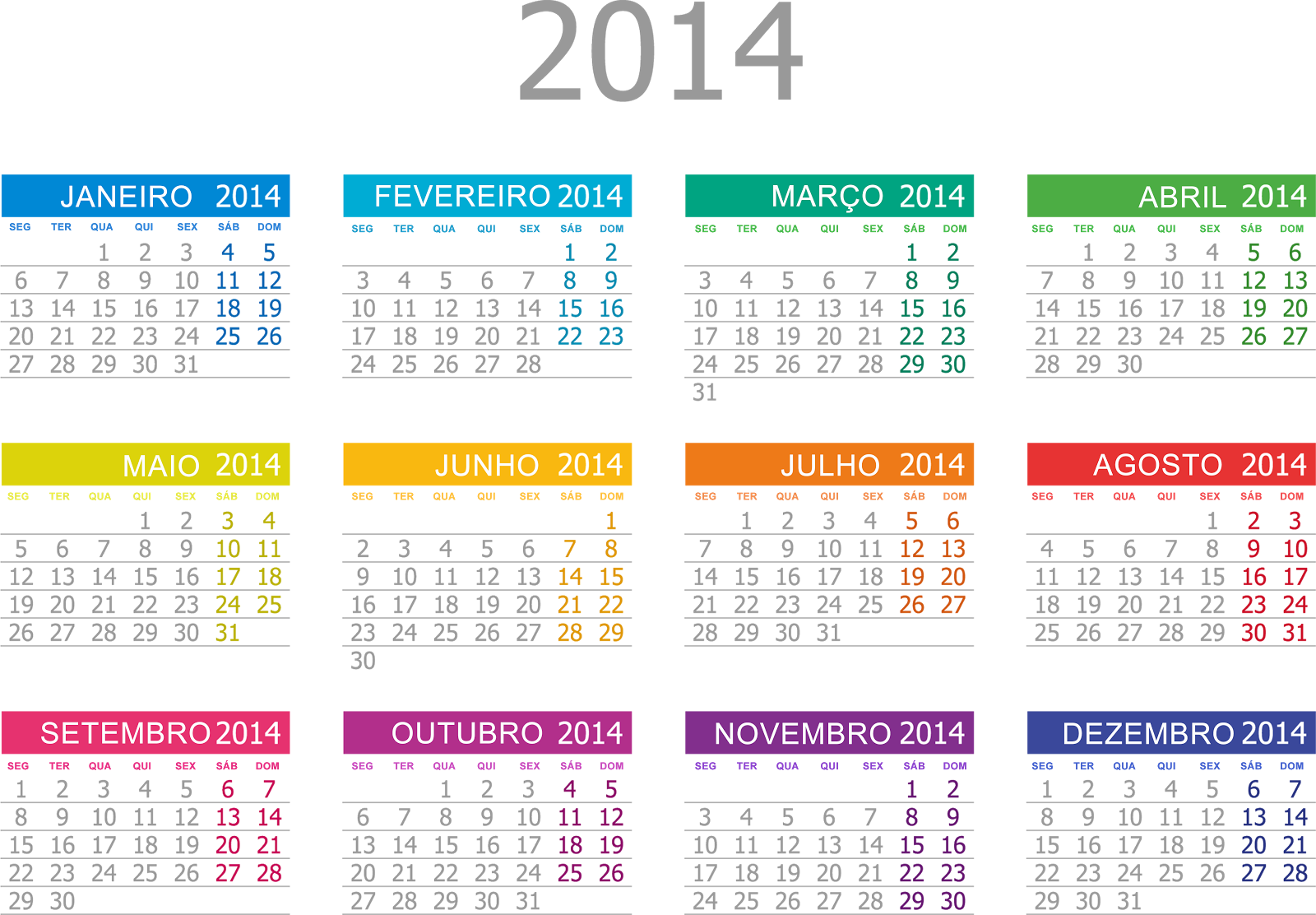 Base de calendário 2014 Png colorido | calendários grátis