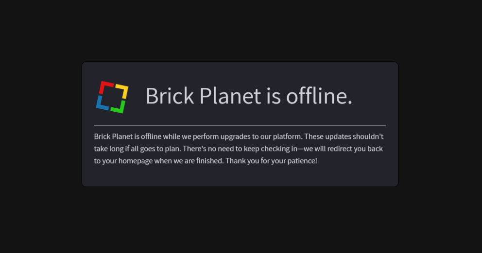 Brick Planet está offline! 23/06/2018