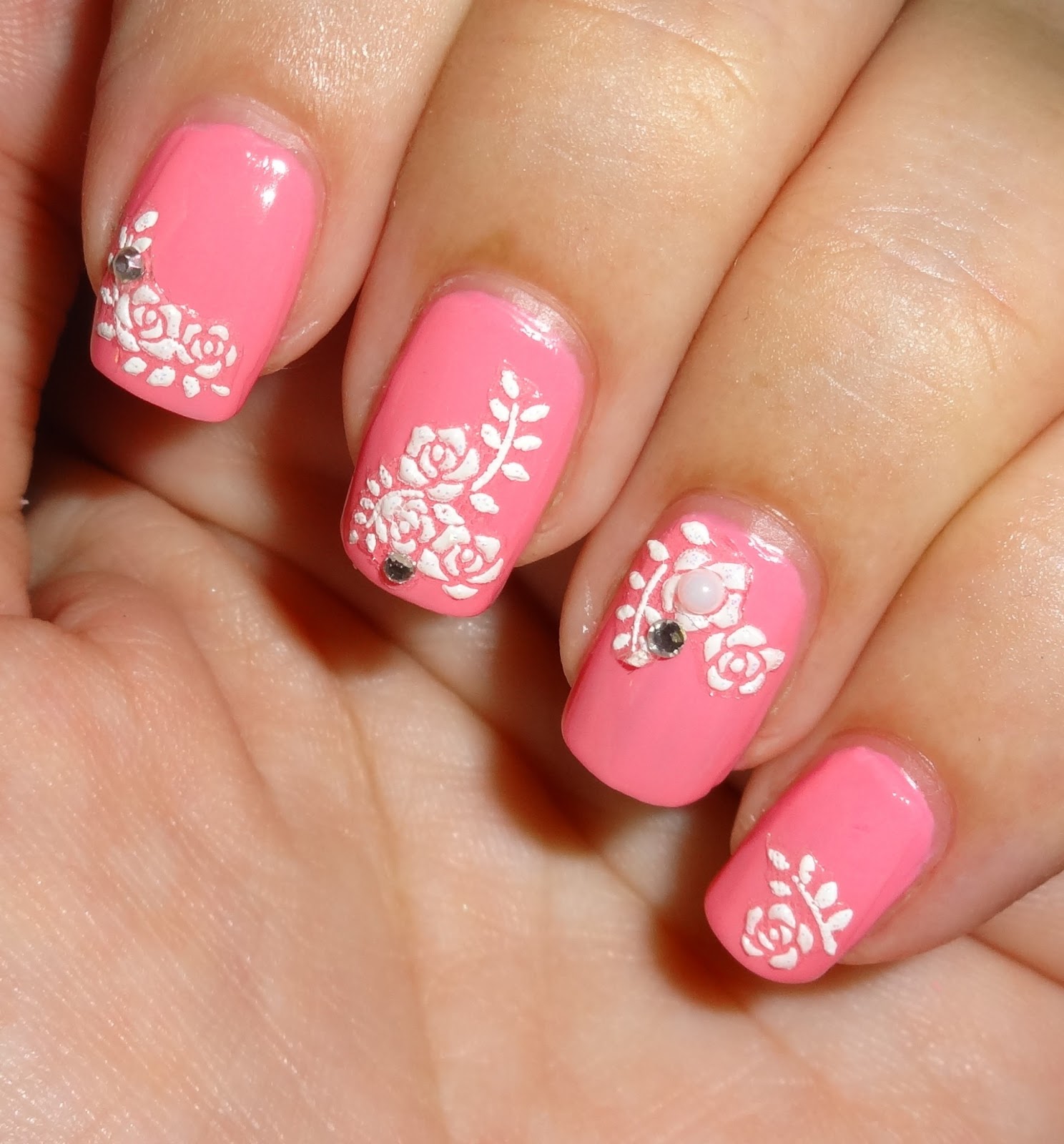 Wendy's Delights: Nailtopia White Floral Clusters with Gems & Pearl ...