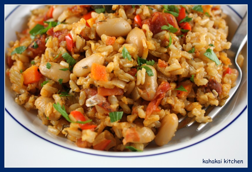 Kahakai Kitchen: Tomato Rice with Veggies and White Beans: Tasty Meat ...
