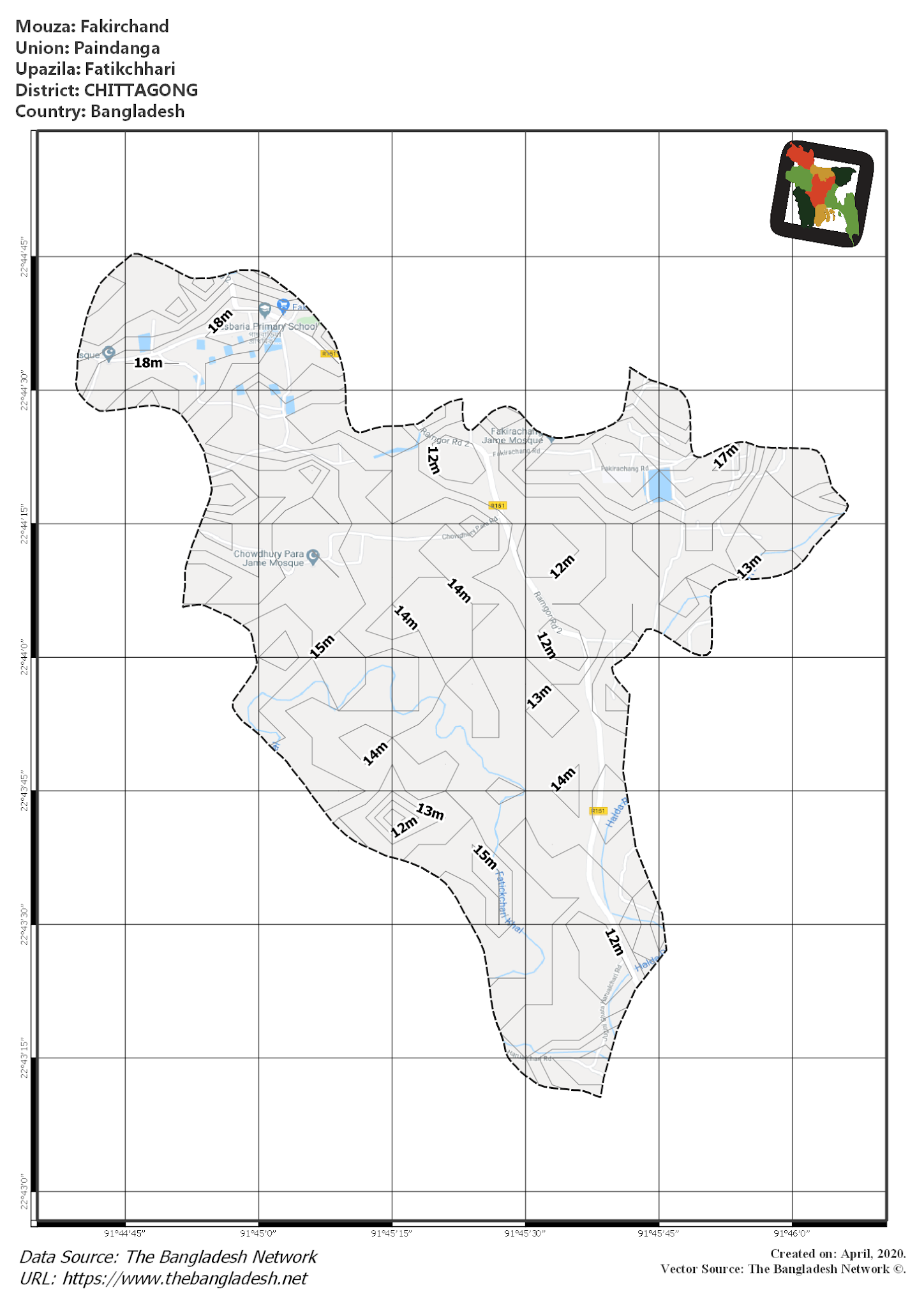 Map of Fakirchand Mouza, Fatikchhari, Chittagong