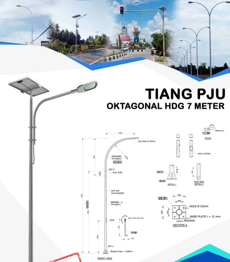 JUAL TIANG PJU OCTAGONAL HOT DIP GALVANIS 7 METER