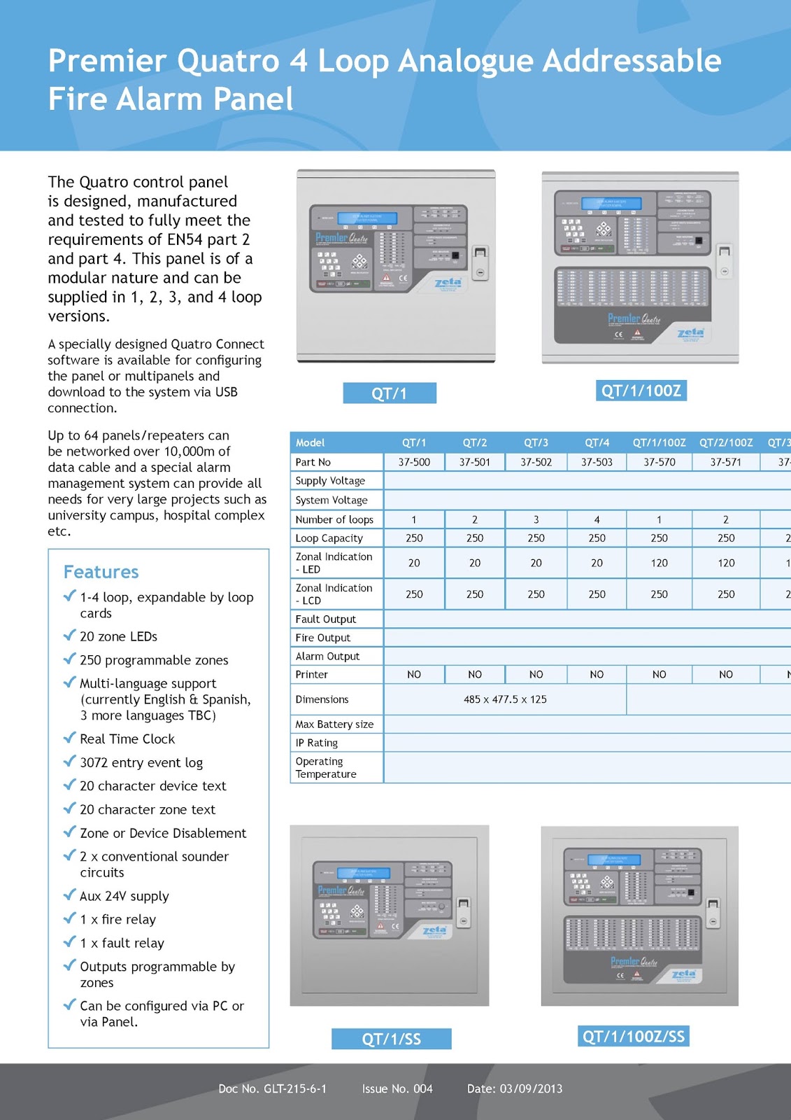 Fire Care: Premier Quatro 1 Loop Fire Alarm Panel - ZETA Supplier in ...