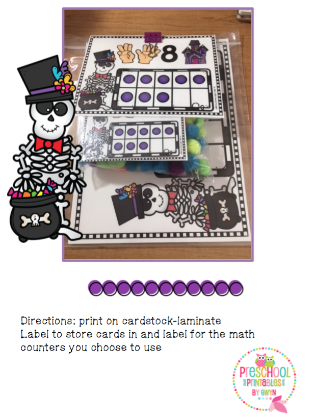 Skeleton Ten Frame Mats for Centers ~ Preschool Printables