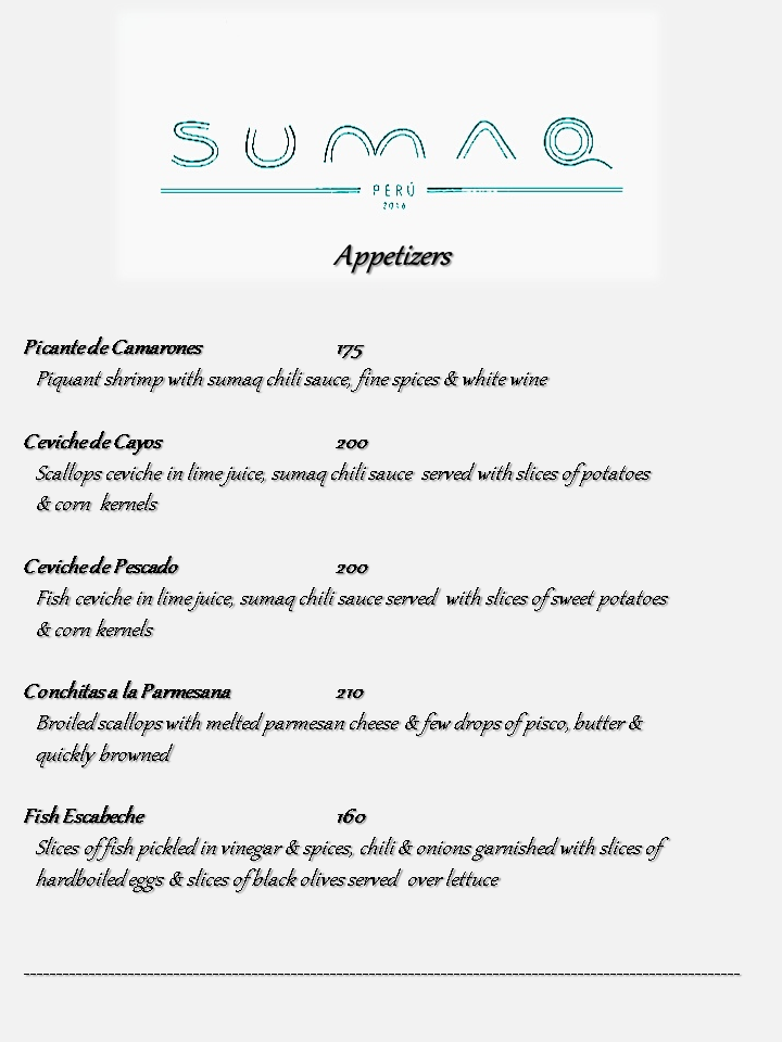 SUMAQ Restaurant: MENU