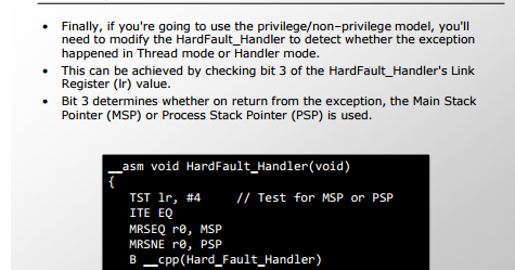 RTOS - hard fault handler