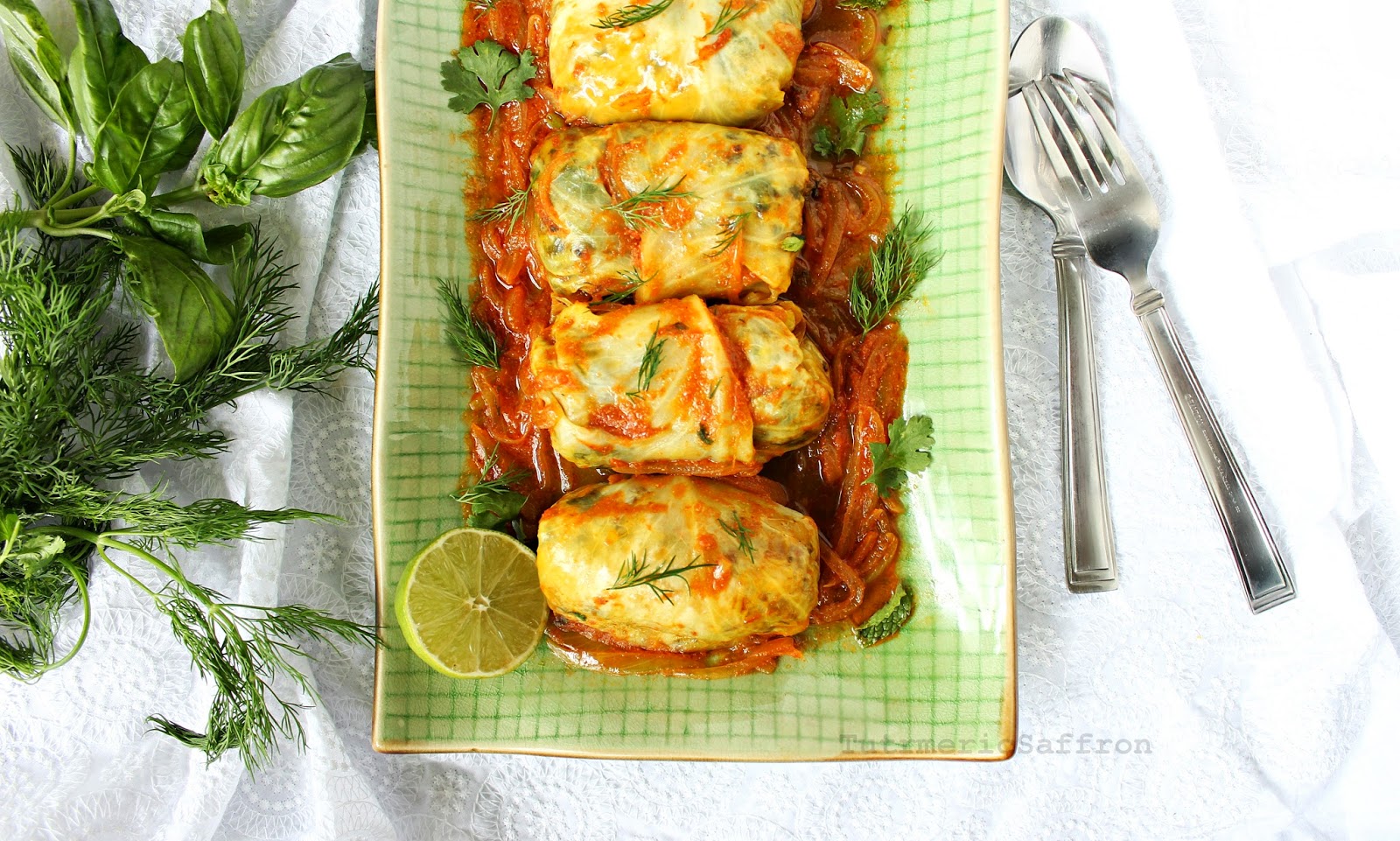 Turmeric & Saffron: Dolmeh Barg-e Kalam - Persian Stuffed Cabbage Leaves