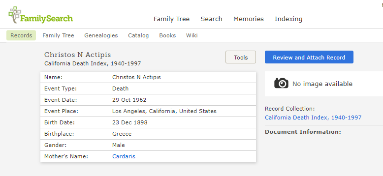 6,861 Greeks listed in California, Death Index, 1940-1997