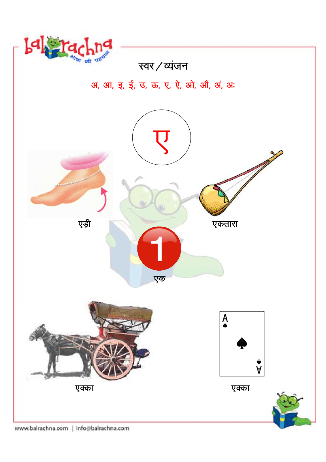 Balrachna: Varnamala ( Swar, Vyanjan) 1 - Swar