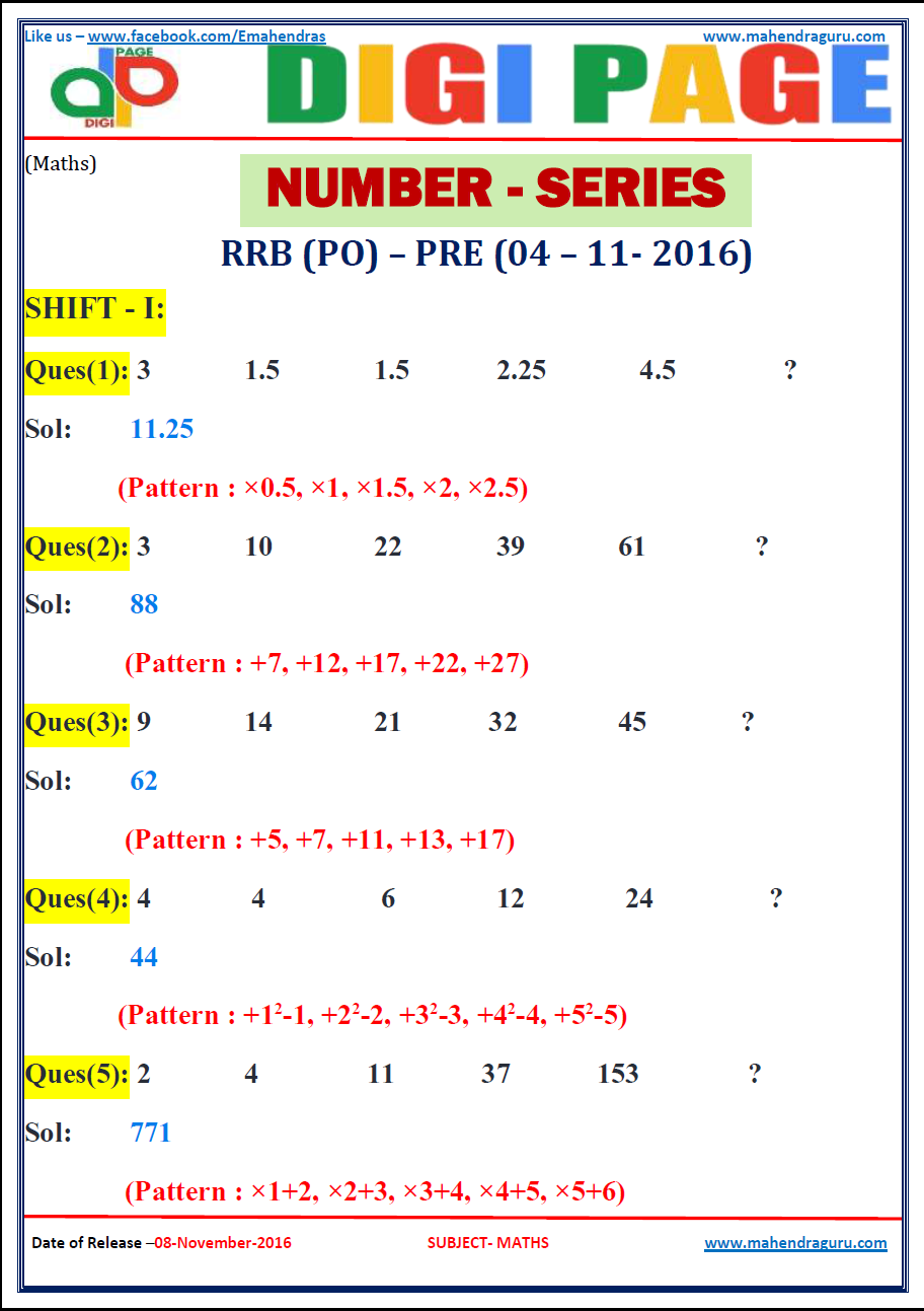 DP | NUMBER SERIES | 8 - NOV - 16