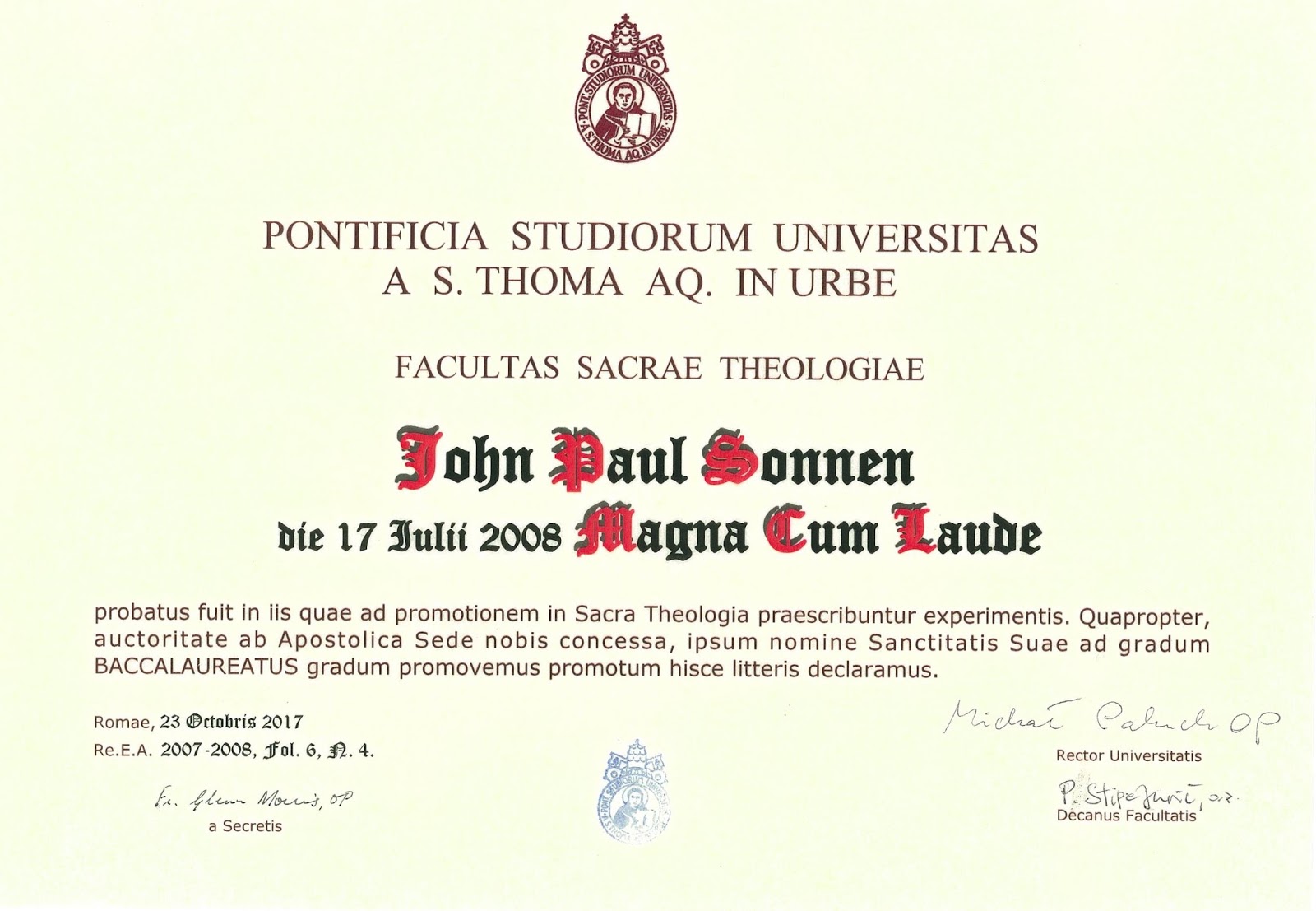 University Diploma Latin