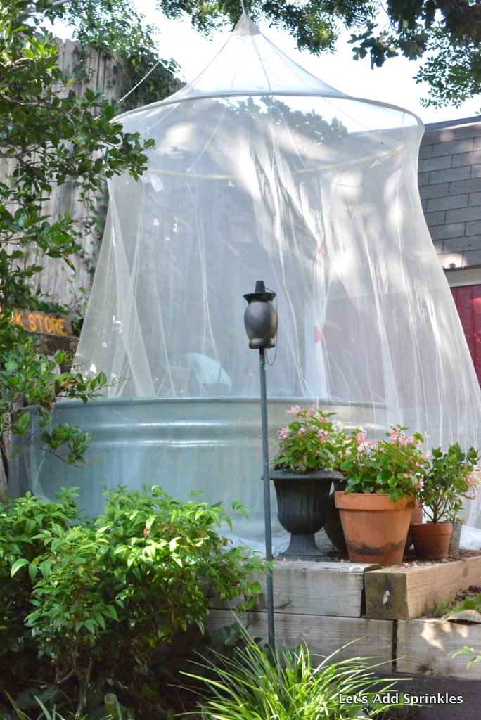 Let's Add Sprinkles: IKEA Mosquito Netting Around the Stock Tank Pool
