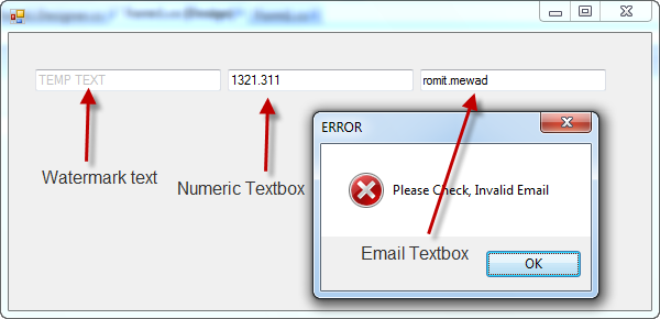 Romit With C Code Watermark Textbox With Email And Number Validation
