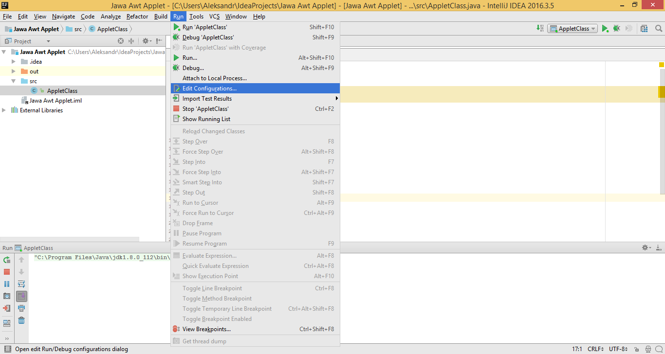 HOW TO: CREATE AND RUN JAVA AWT APPLETS IN INTELLIJ IDEA