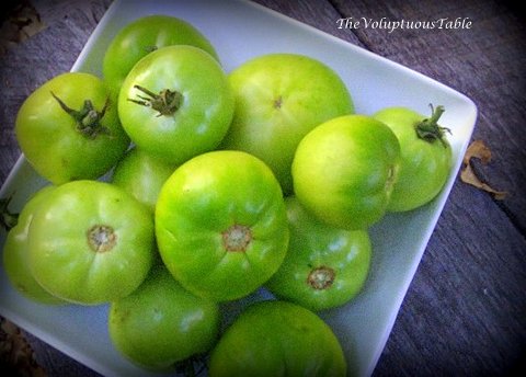 The Voluptuous Table: Fried green tomato napoleons with shrimp in ...