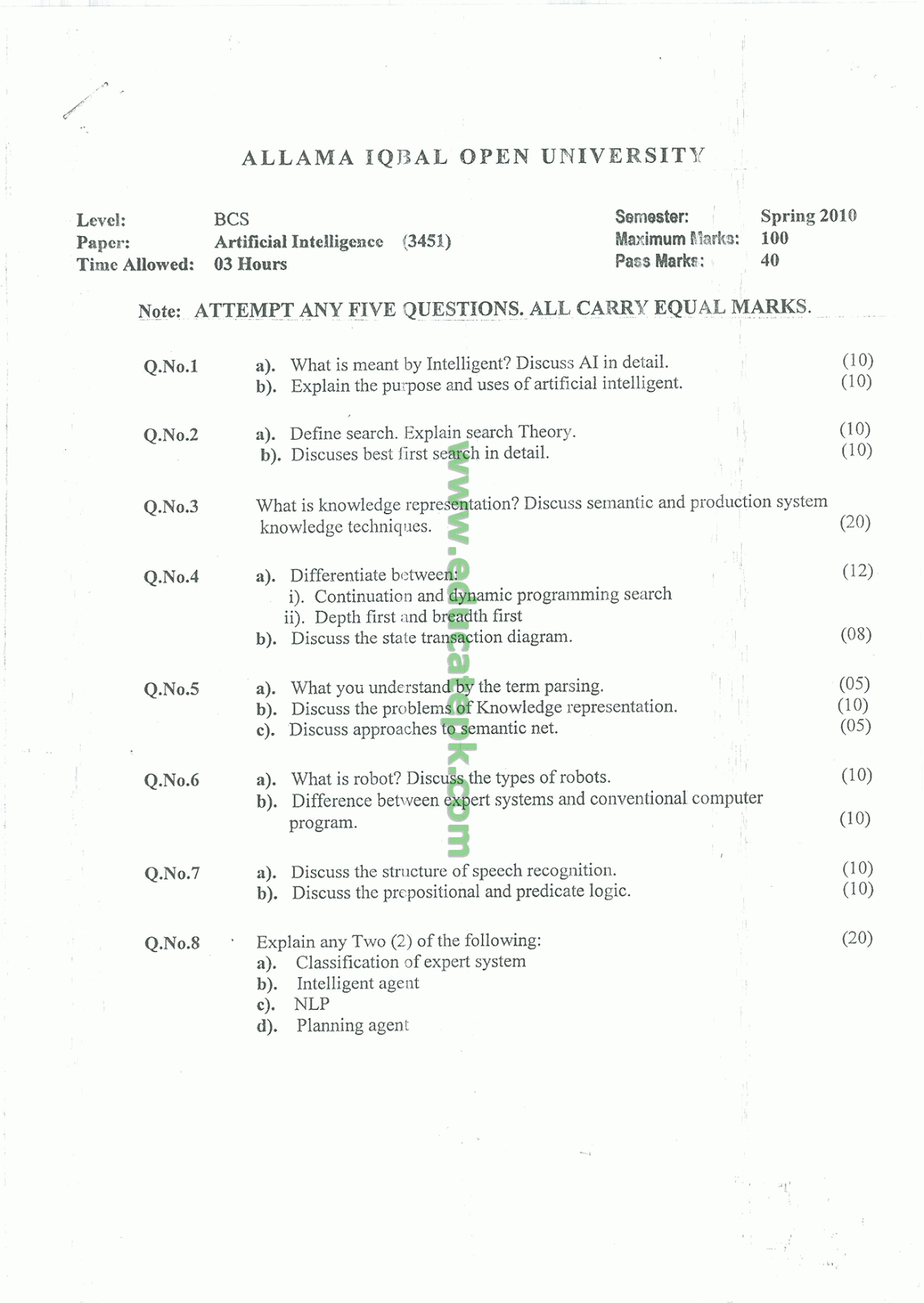 ALLAMA IQBAL OPEN UNIVERSITY: aiou old papers 3451