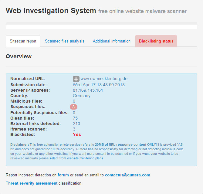 Quttera web security blog: Website infected with hidden malicious iframes