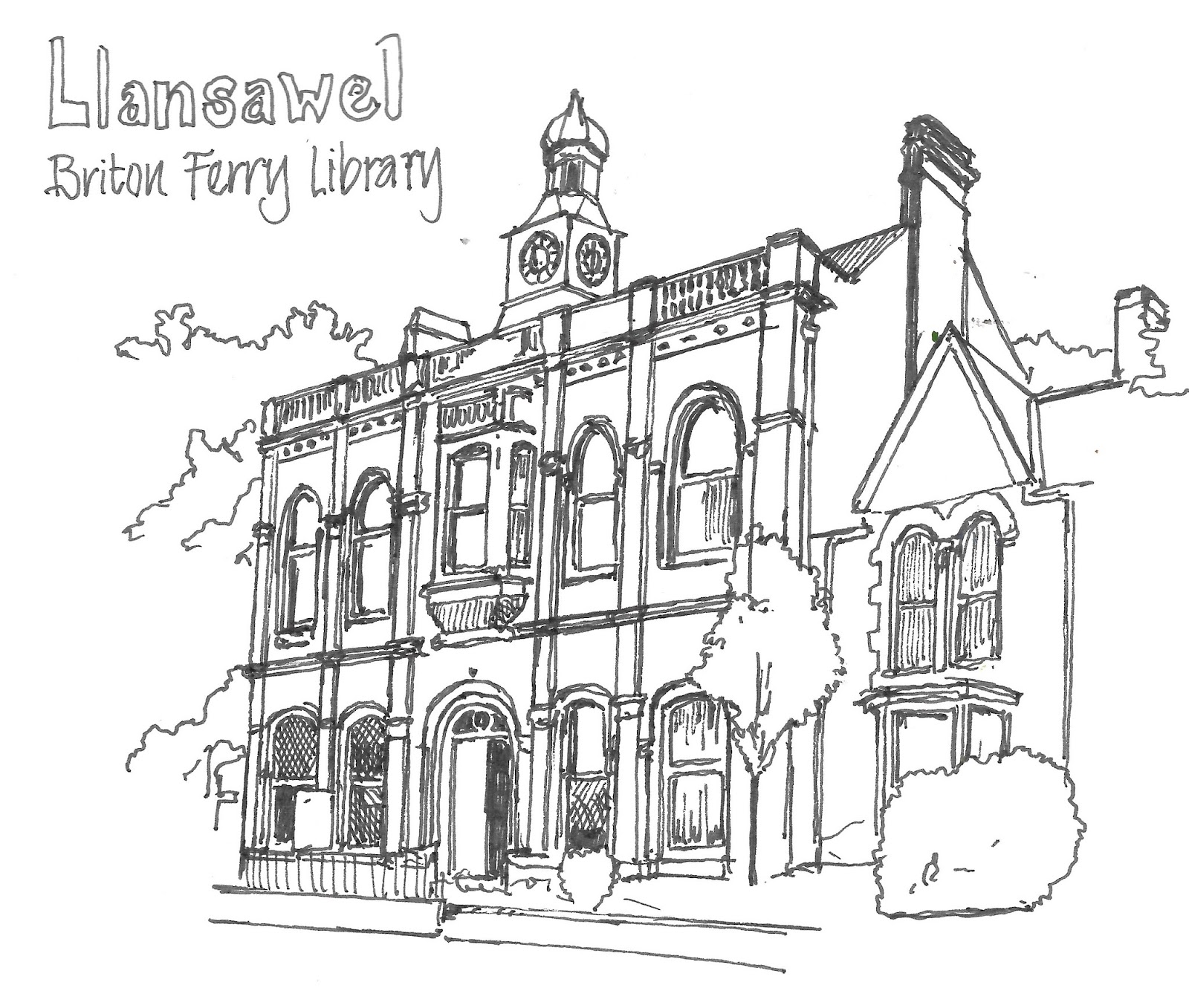 South Wales Urban Sketcher: One Sketch #172) Briton Ferry Library.